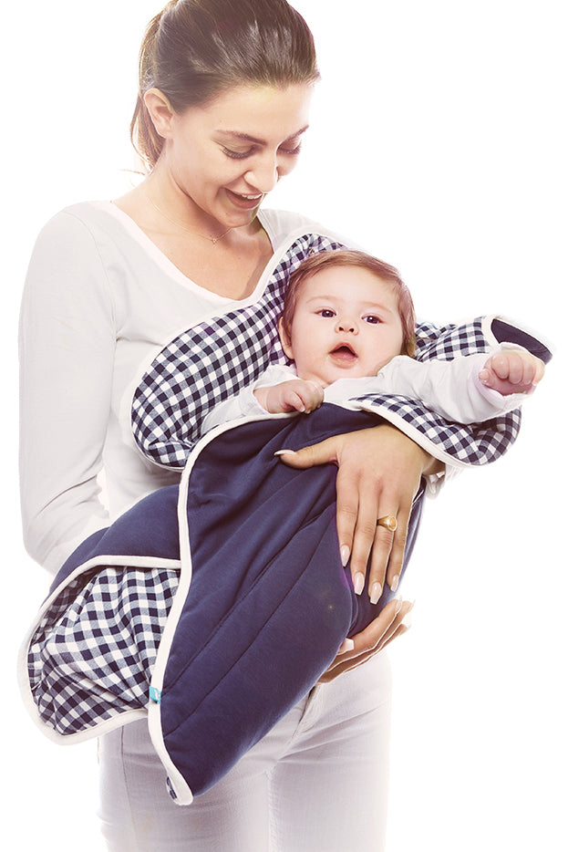cotton baby blanket with pouch pocket and velcro closure in gingham ...