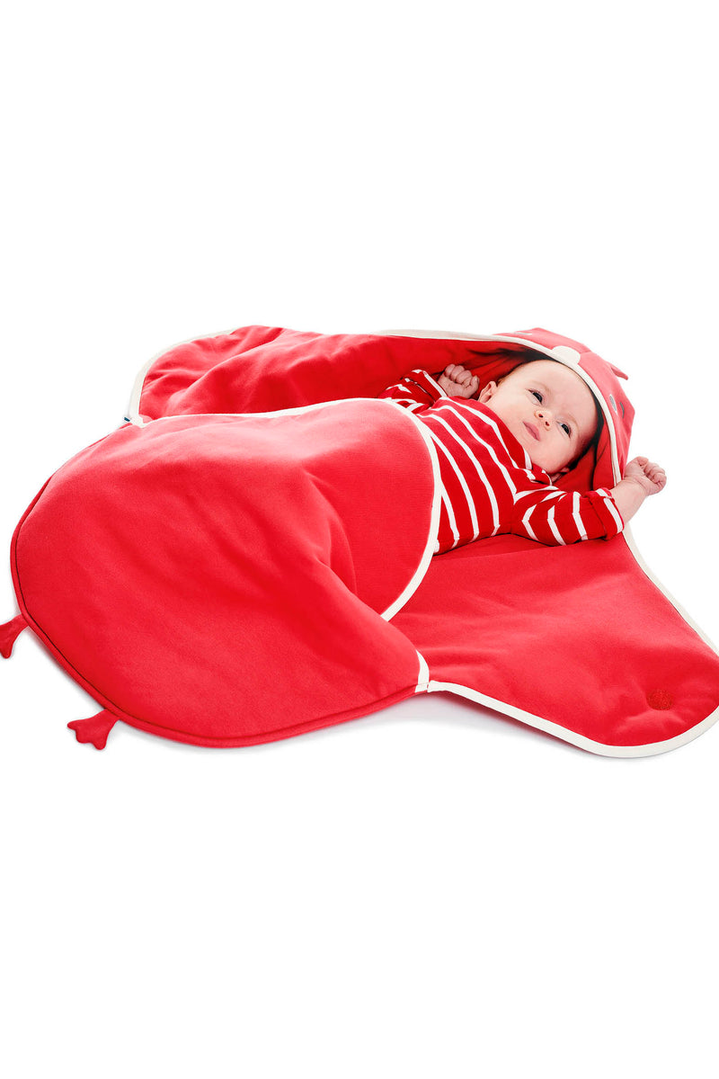 Baby blanket with embroidered motifs and animal details in red – Wallaboo