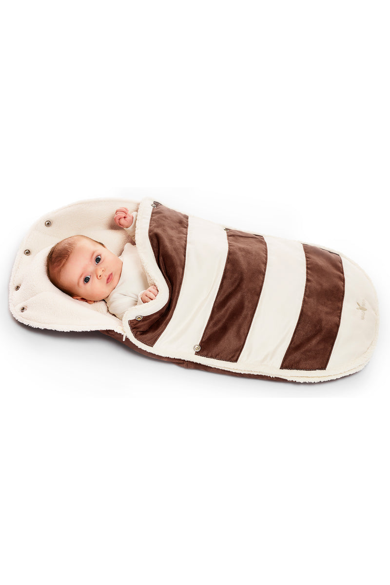 Faux suede footmuff for car seat with teddy lining in brown stripe ...