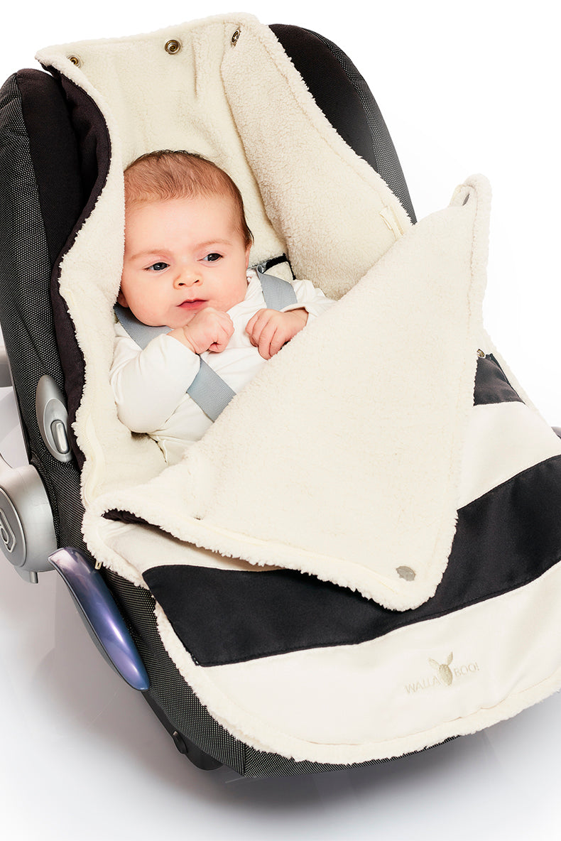 Faux suede footmuff for car seat with teddy lining in black stripe ...