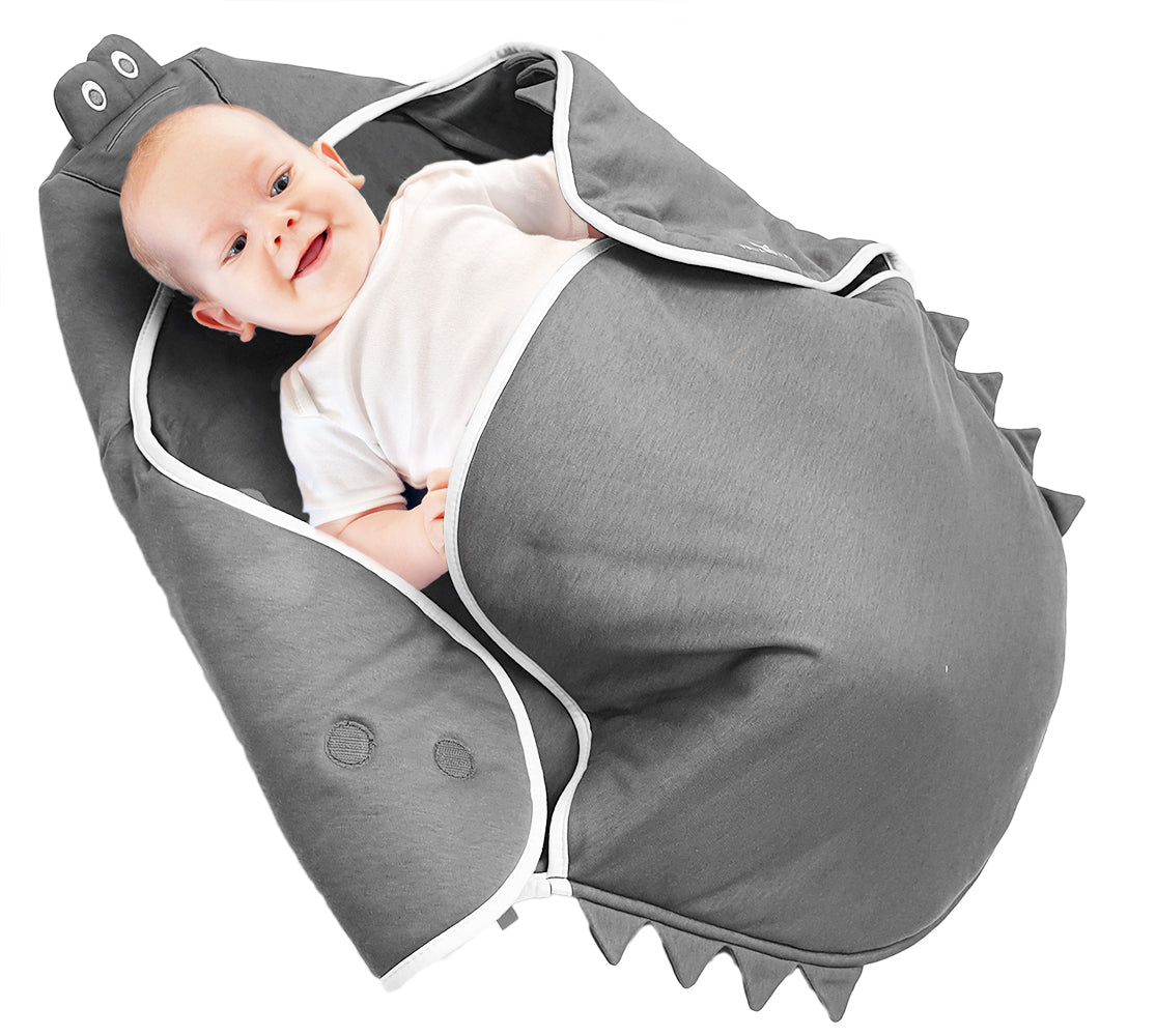 Baby blanket with embroidered motifs and animal details in grey – Wallaboo